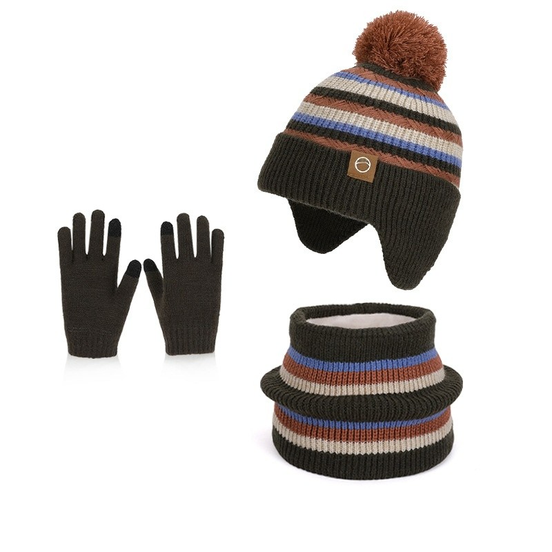 Kids' Knitted Three-Piece Set with Pom-Pom