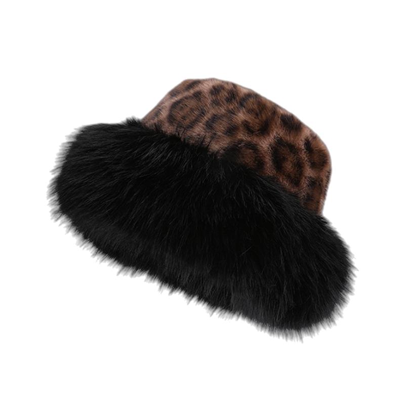 Leopard Print Plush Edge Wrapped Bucket Hat