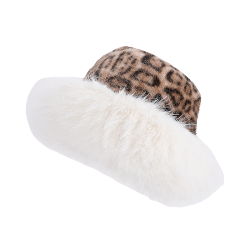 Leopard Print Plush Edge Wrapped Bucket Hat